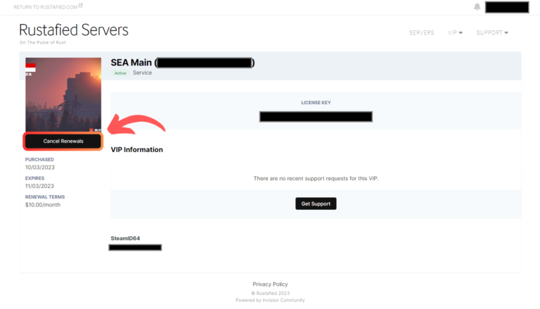 Rust SEAサーバ VIP購入と解約手順
